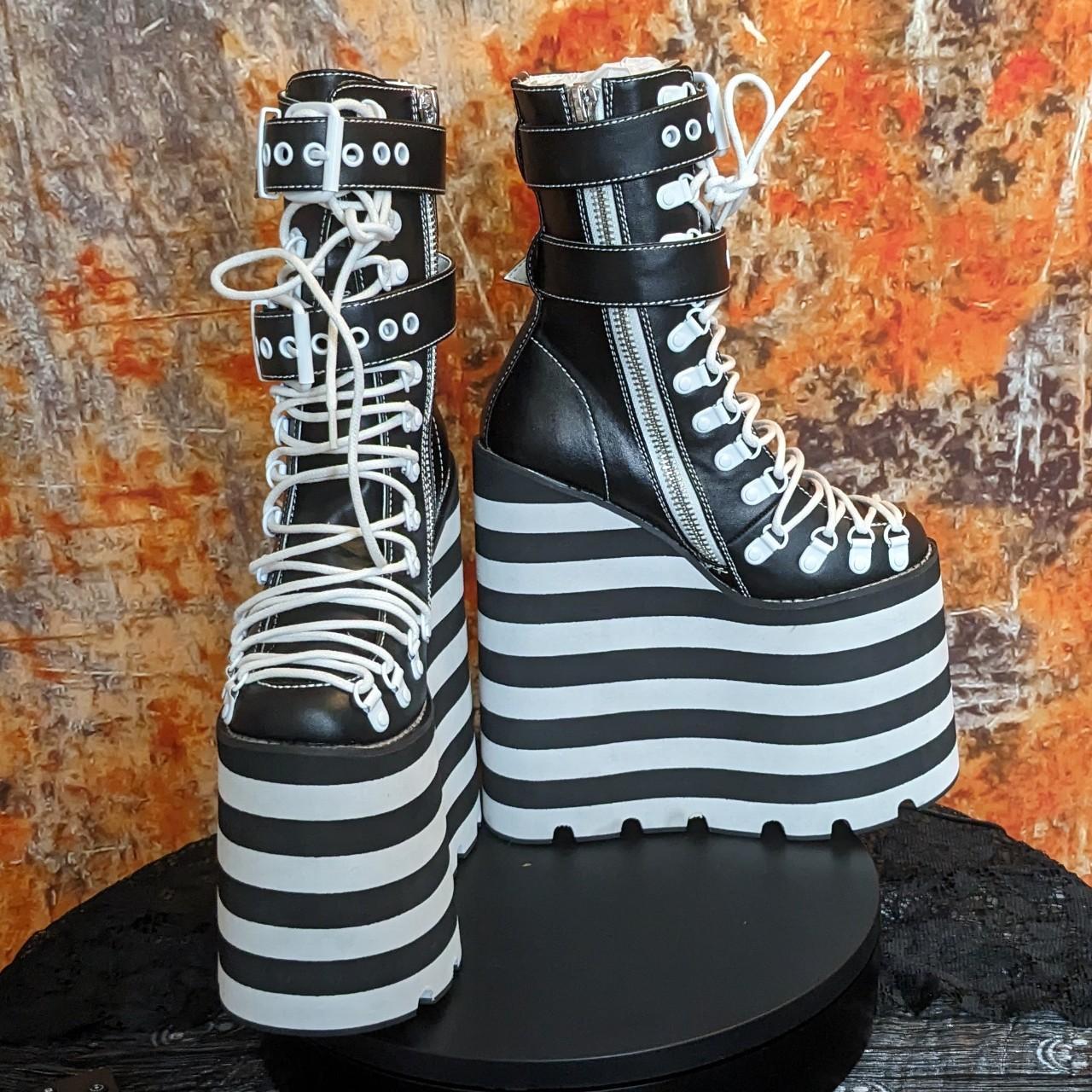 🤘🖤Current Mood Striped Double Stacked Traitor Boots... - Depop