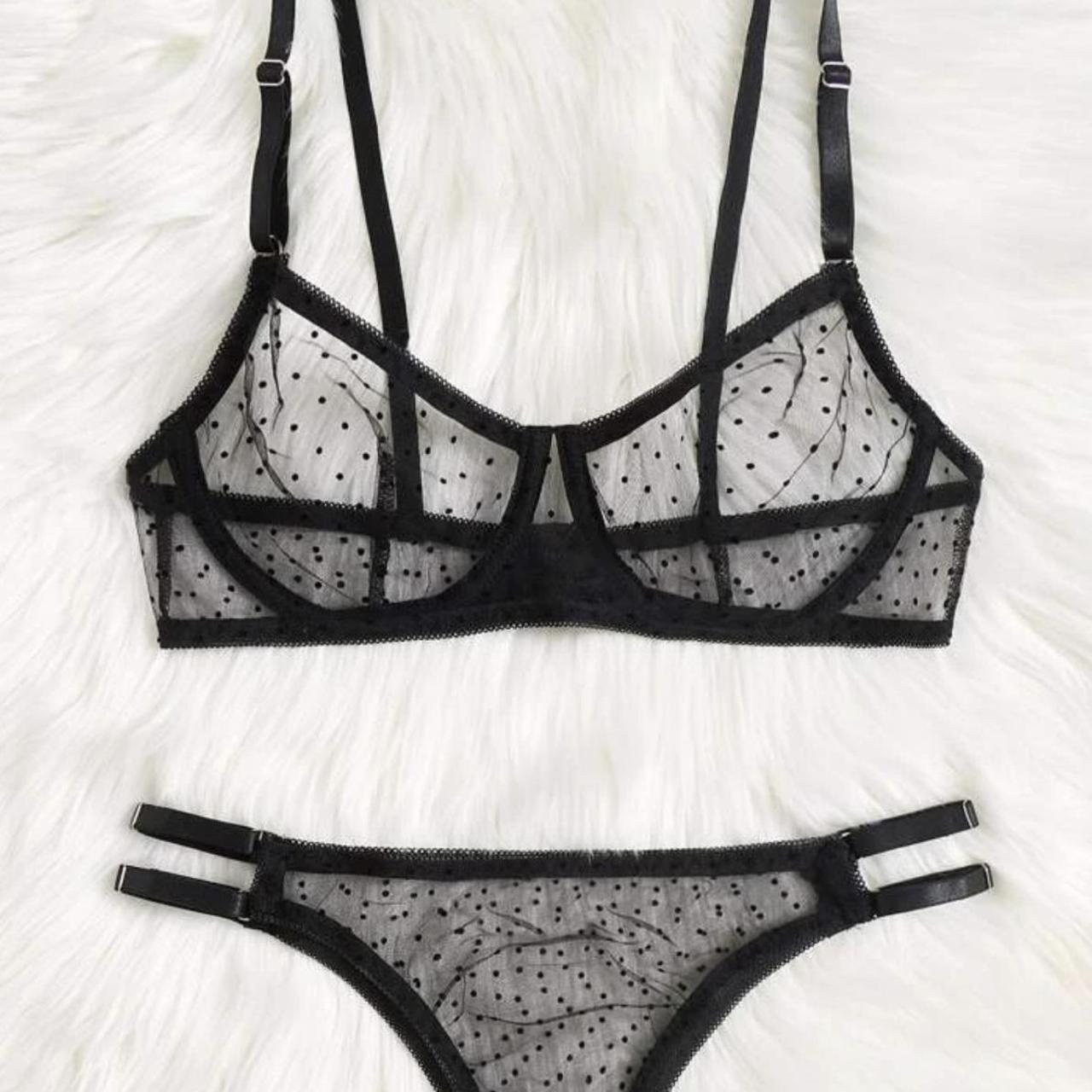 Black Polka Dot Bra And Panty Lingerie Set Fits Depop