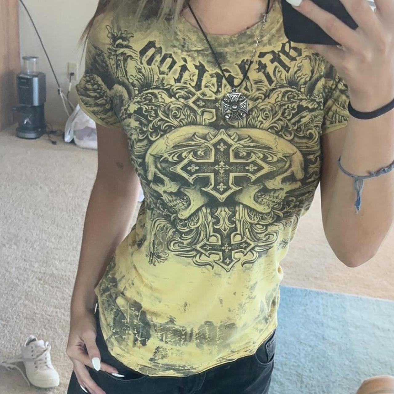 affliction womens shirt fits like xs - s... - Depop
