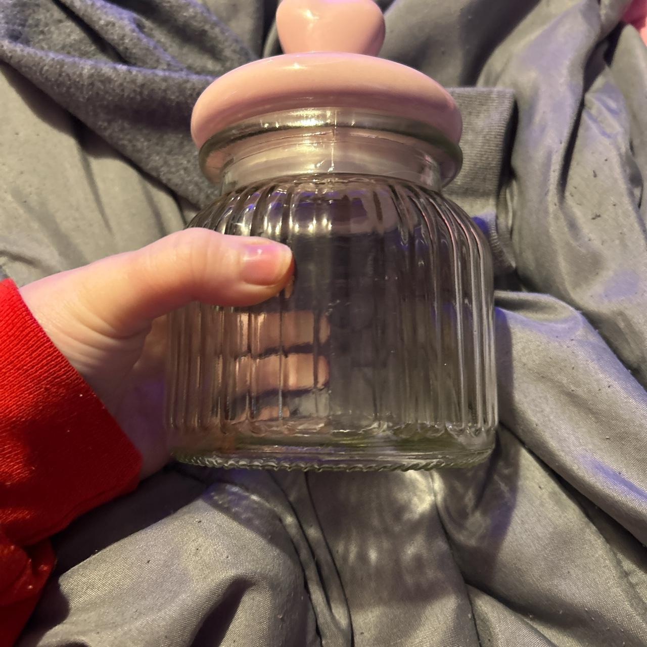 pink heart lid glass container used as decor - Depop
