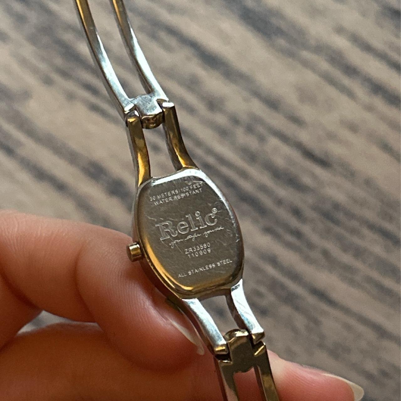 vintage relic silver watch with minimal gold... - Depop