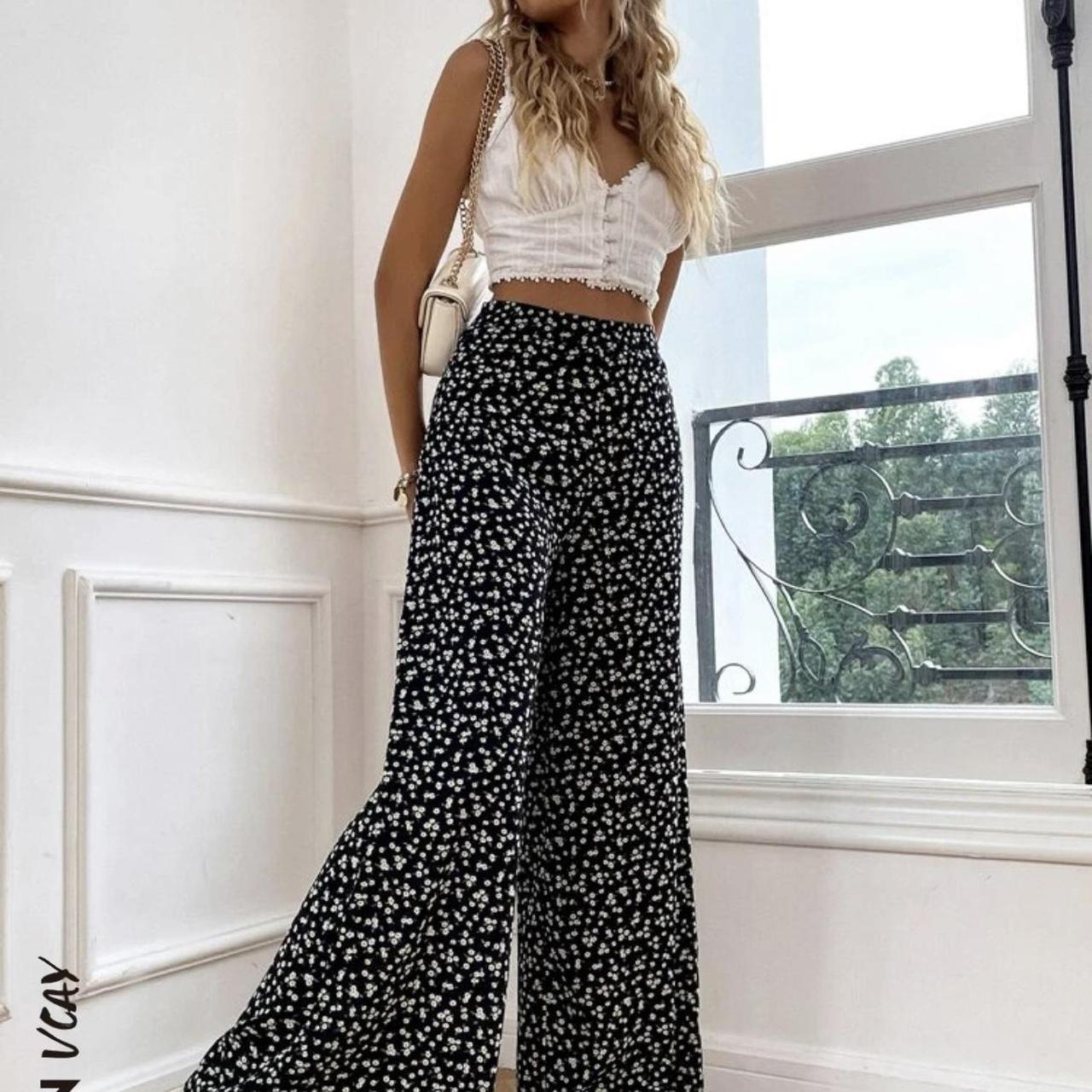 super flowy dress pants summery floral print - Depop