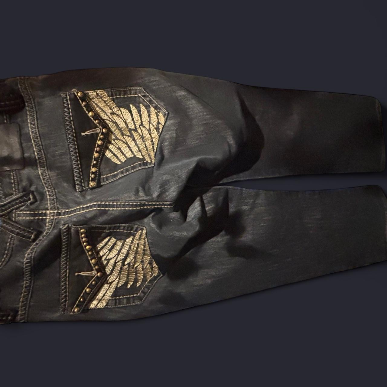 Vintage Akcess 1988 Jeans Black and gold embroidered... | Depop