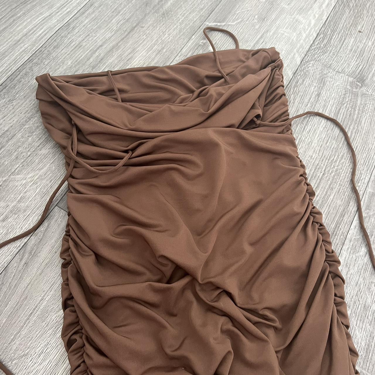 Brown ruched Bodycon dress Size 12 Worn once in... - Depop