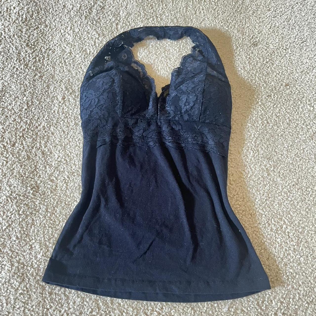 Super cute black lace stretch cotton halter top! I... - Depop