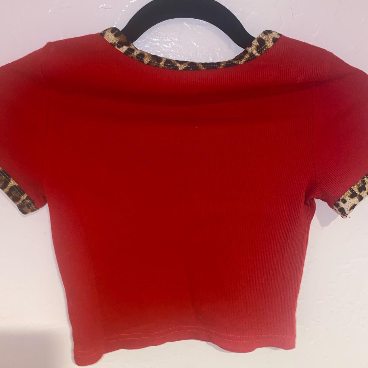 Cute red and leopard print crop top really good... - Depop