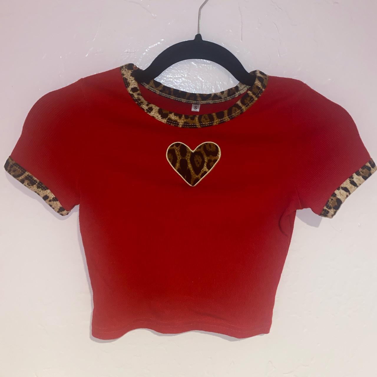 Cute red and leopard print crop top really good... - Depop