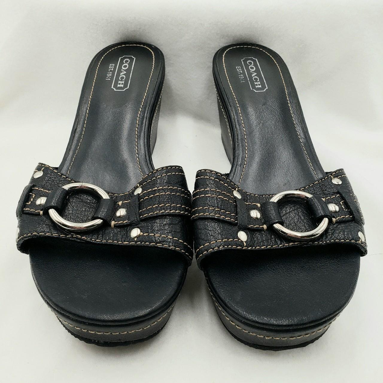 Coach Women's Black and Tan Sandals | Depop