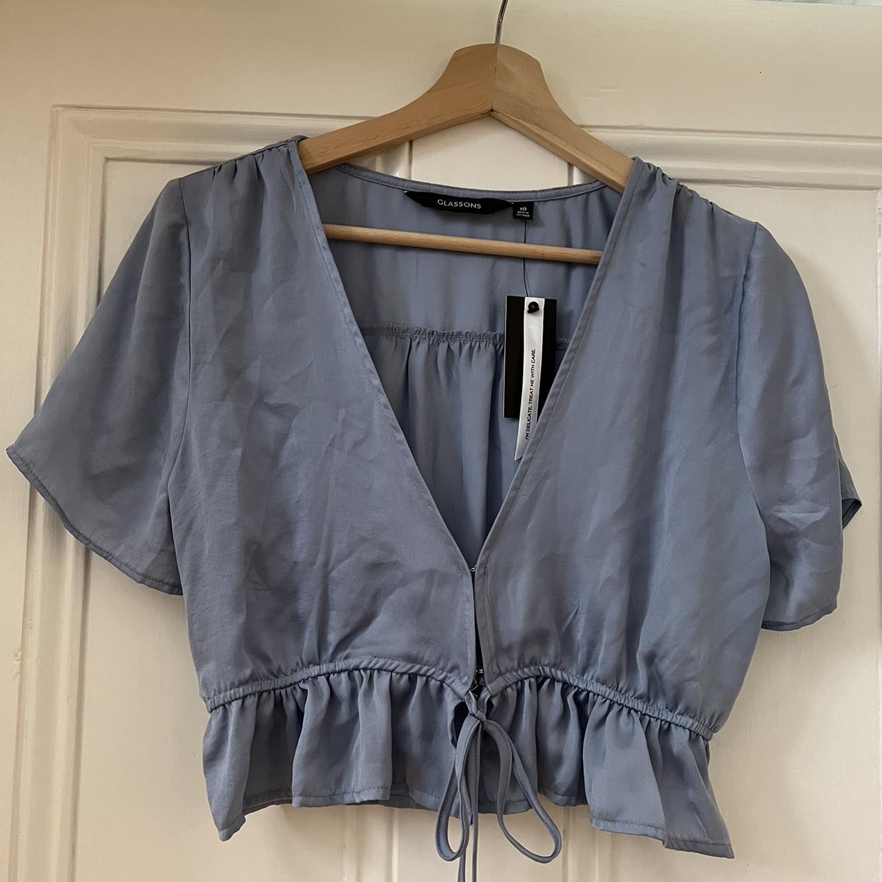Light blue satin glassons top / brand new / still... - Depop