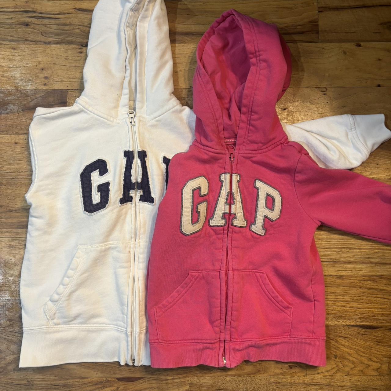 2 Kids GAP Zip up hoodies Pink 4T white XS good... - Depop
