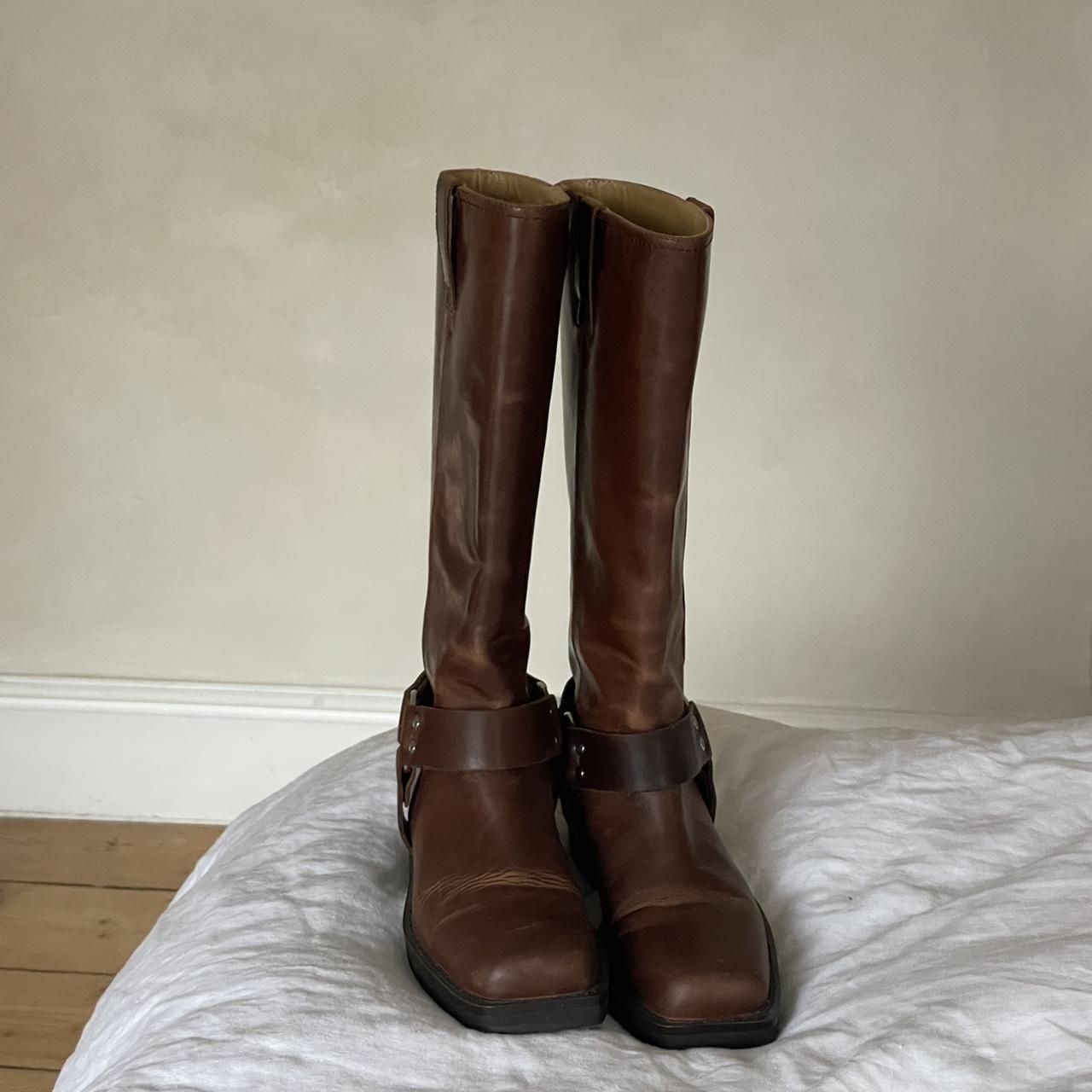 Tony Bianco brown leather Biker Boots Size UK 4... - Depop