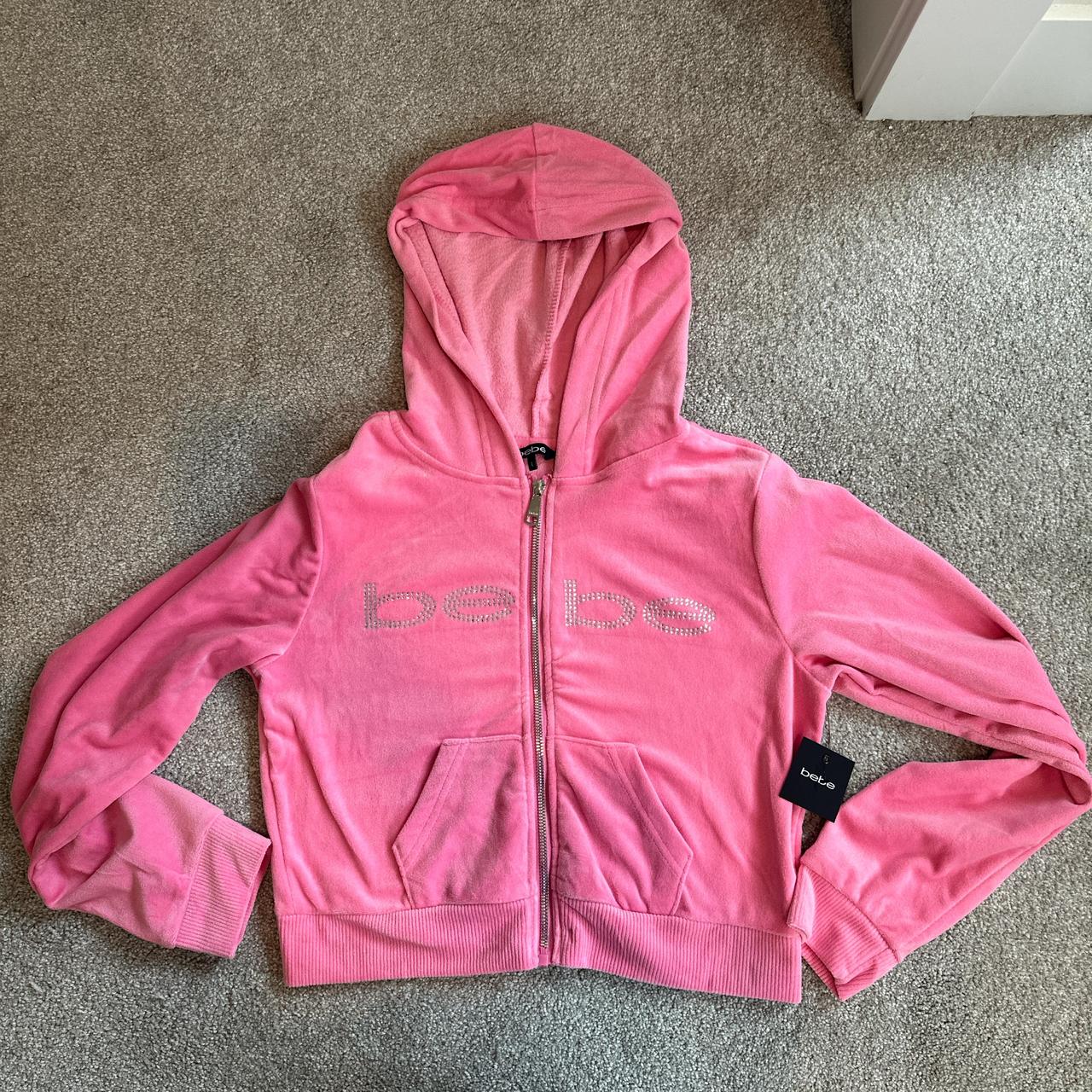 bebe pink velour zip up size large NWT has... - Depop