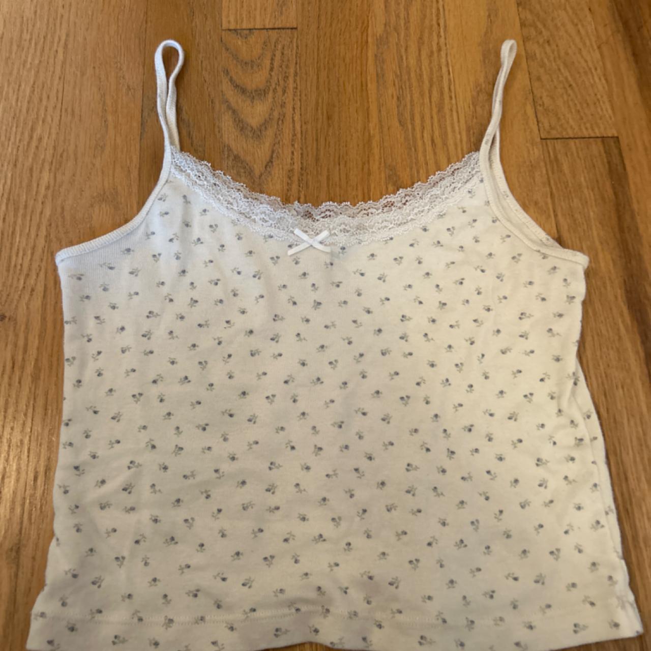 small floral cami lace trim with bow | Depop