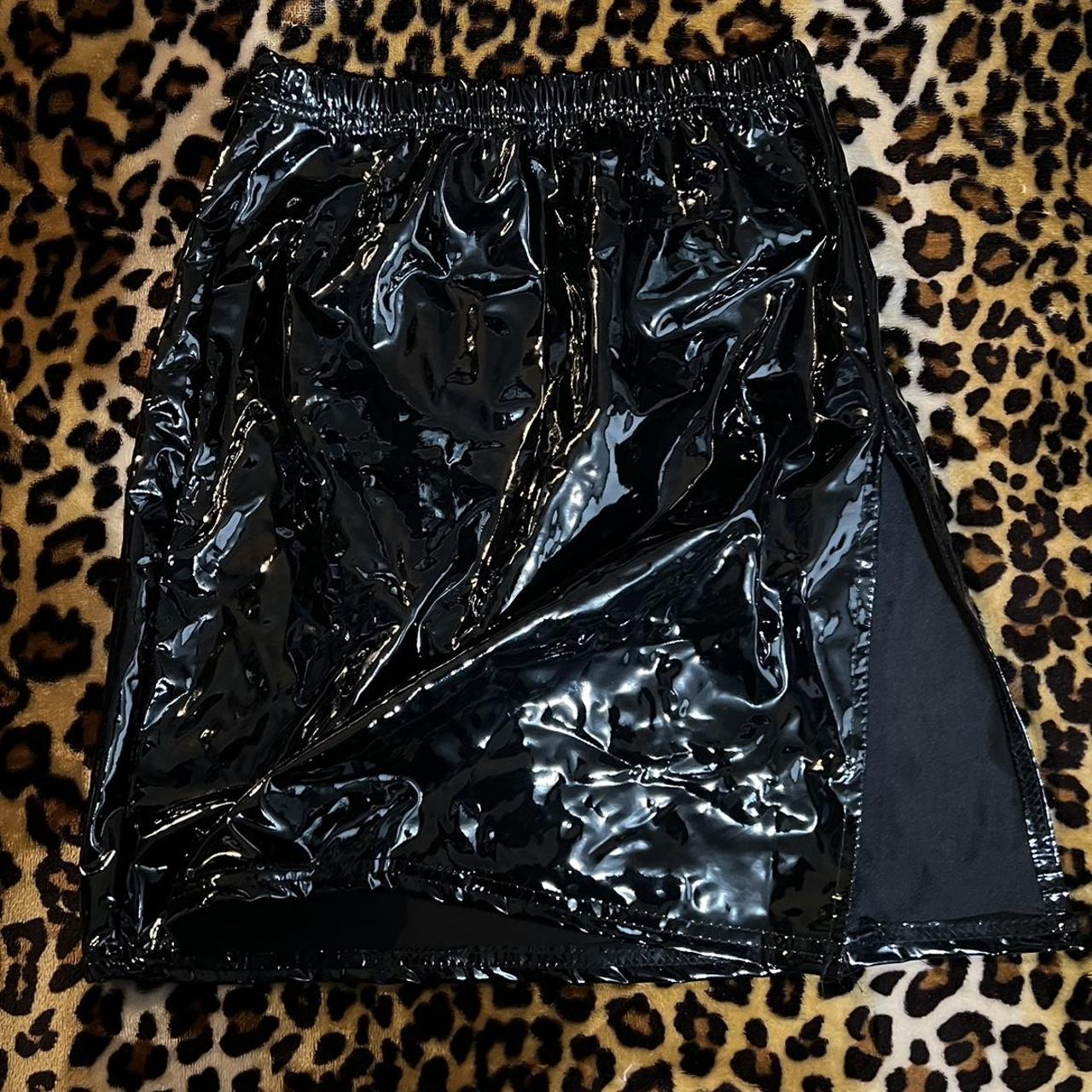 Shein pleather belts skirt n pvc leg slit skirt... - Depop