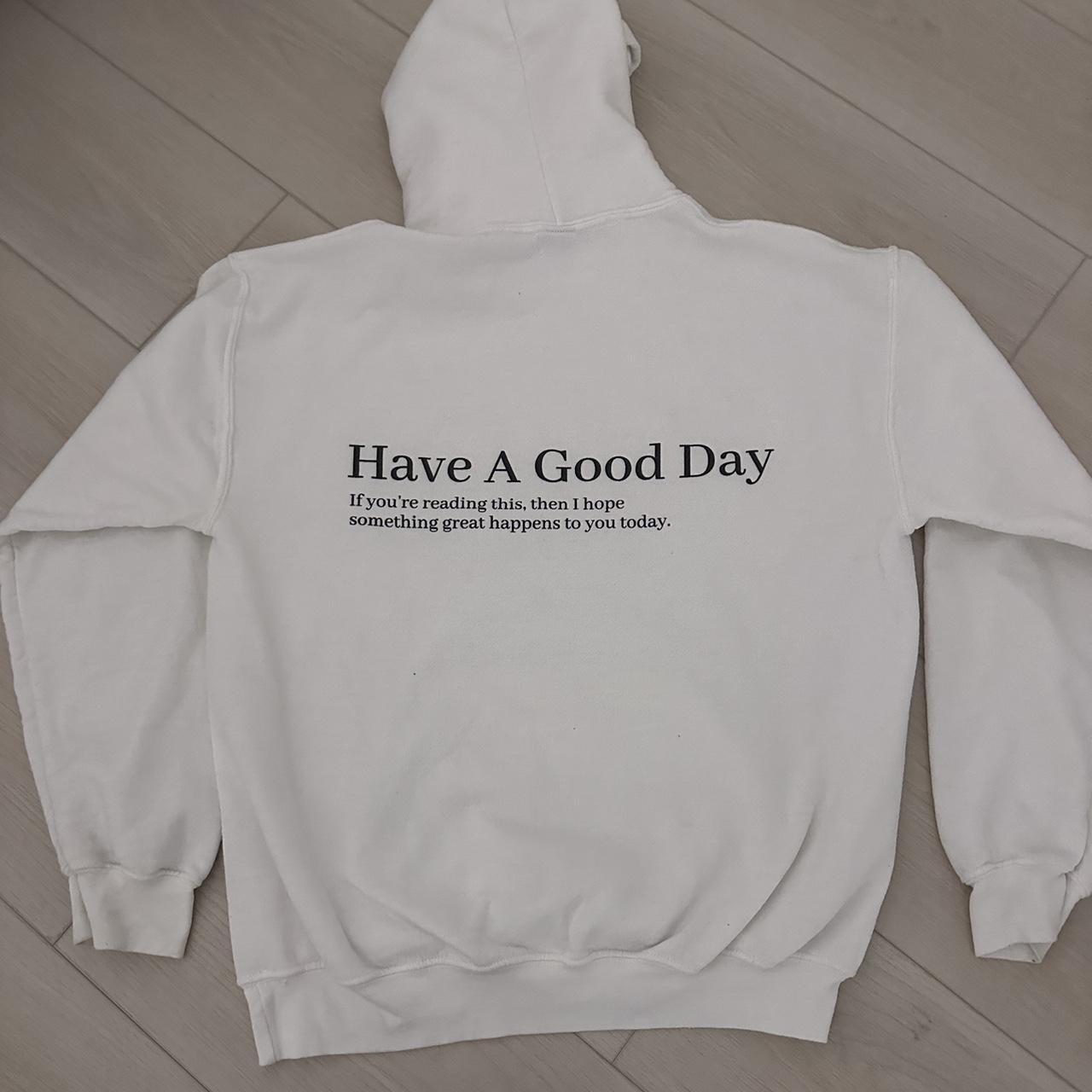 Super cute, basic white hoodie with saying on the... - Depop