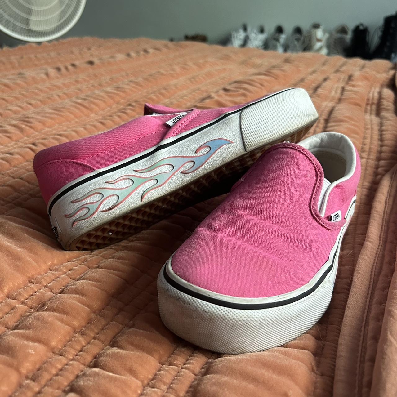 Hot pink platform slip on vans with iridescent... - Depop