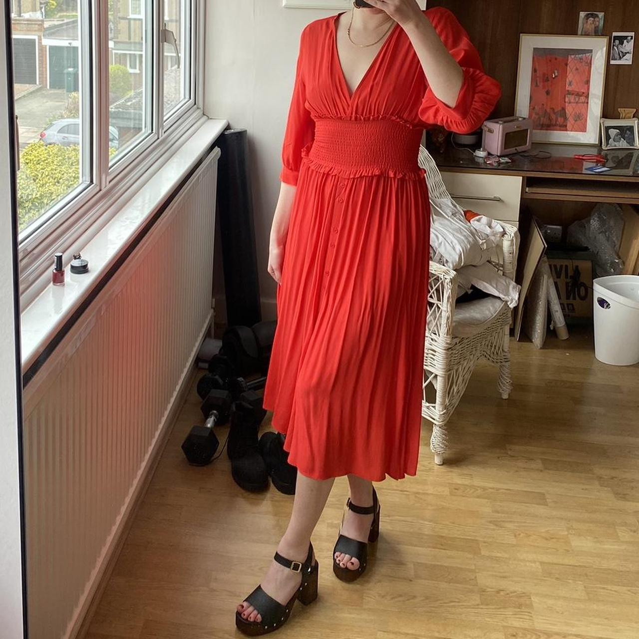 Zara chiffon red maxi dress Flattering ruched waist... - Depop