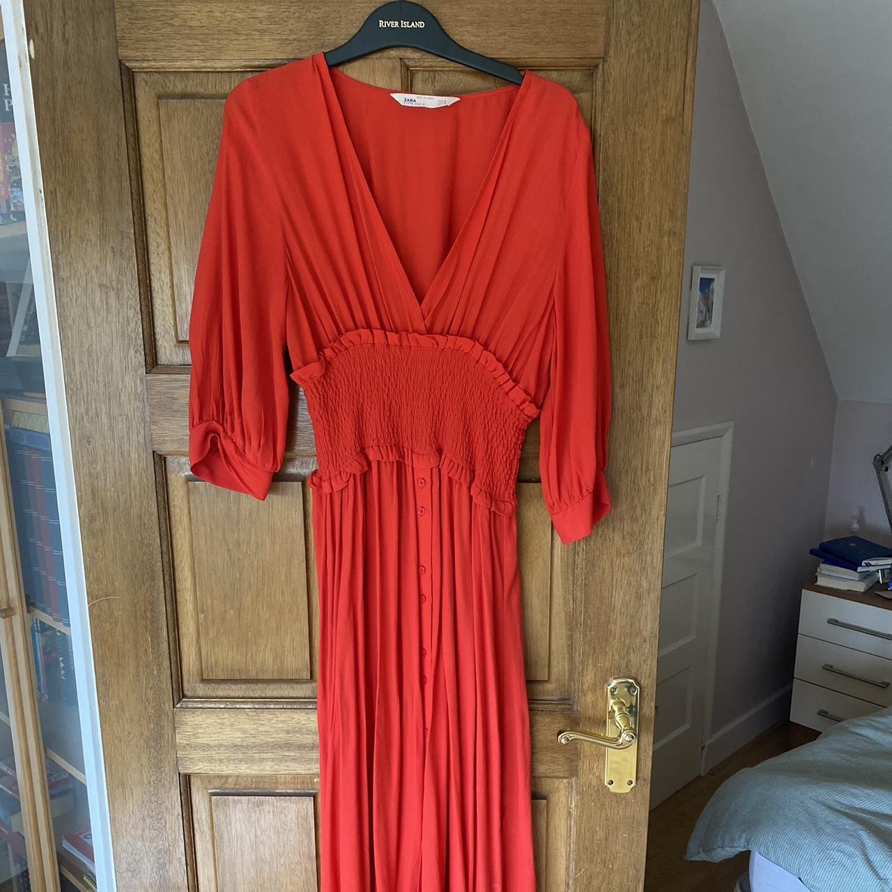 Zara chiffon red maxi dress Flattering ruched waist... - Depop