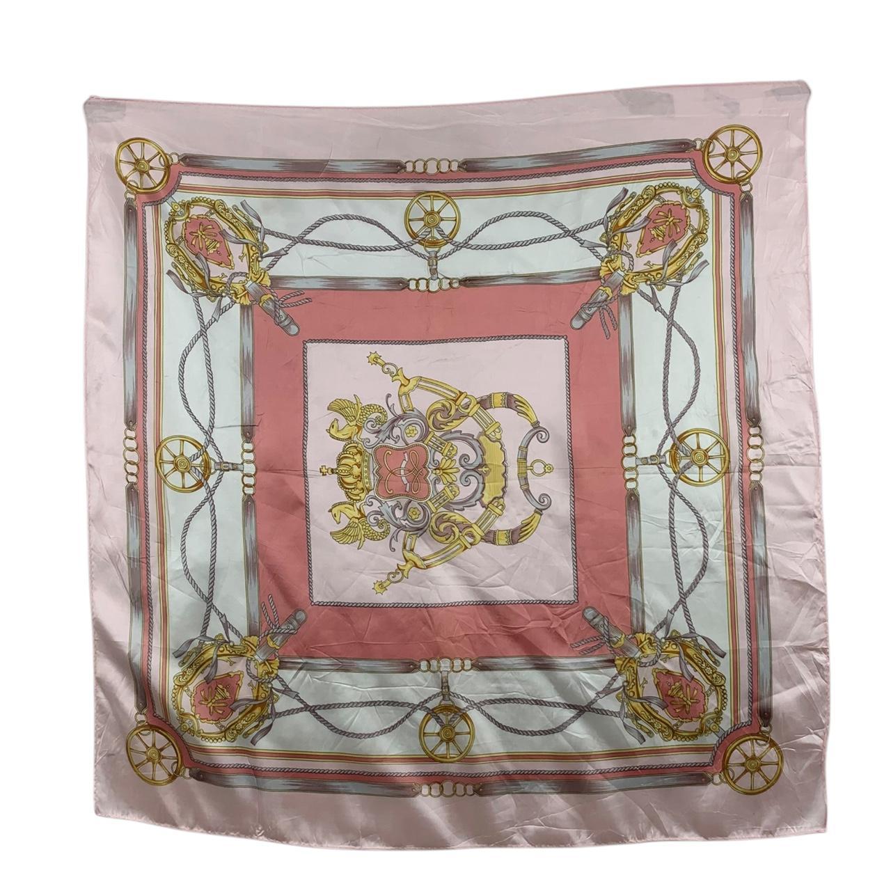 Vintage PASTEL EQUESTRIAN GOLD Carriage Crest Silk... | Depop