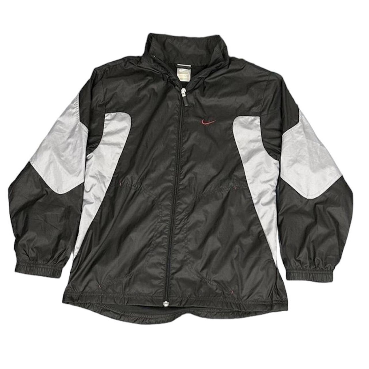 Nike late 00's black Track Jacket with silver... - Depop