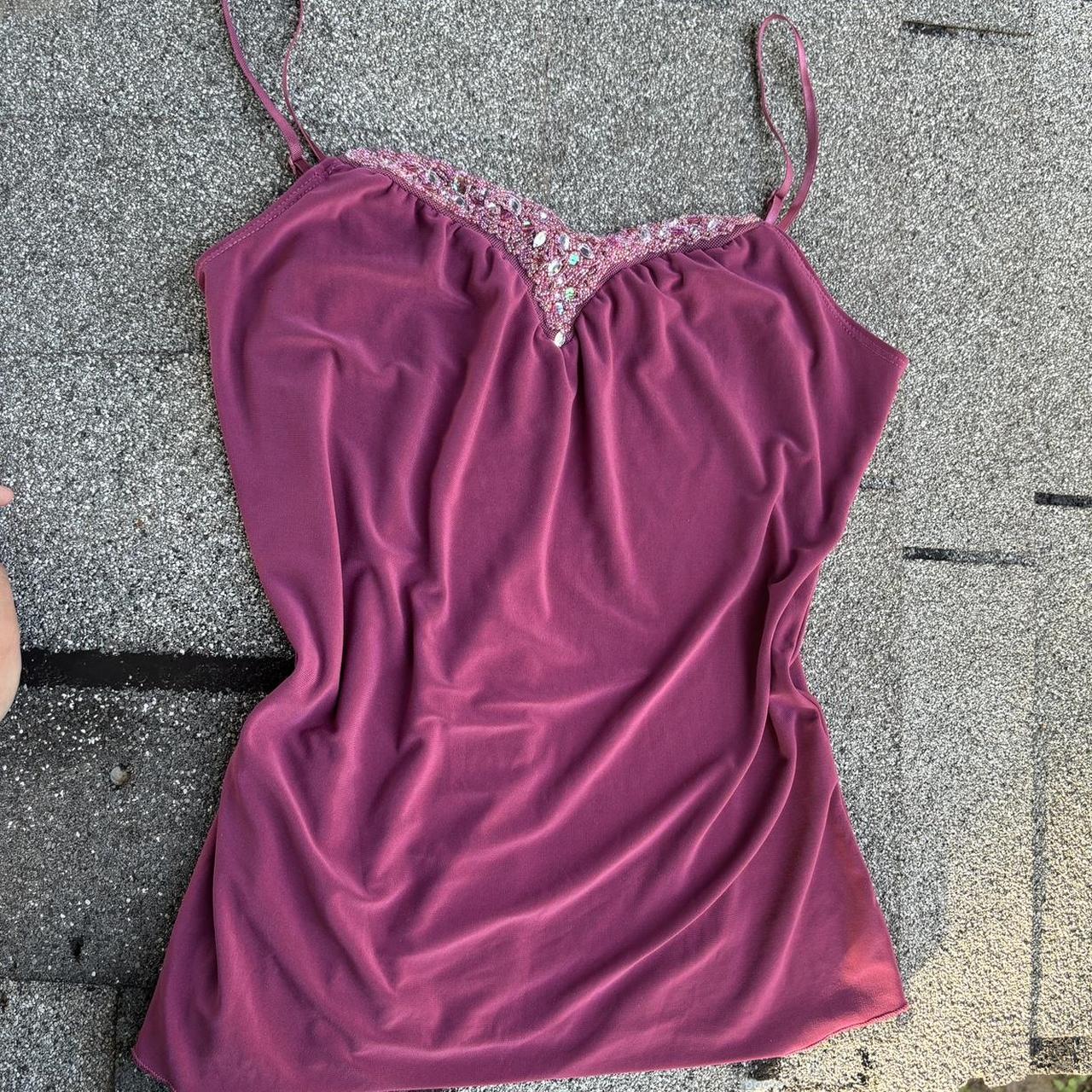 Purple / pink spaghetti strap tank top with cute... | Depop