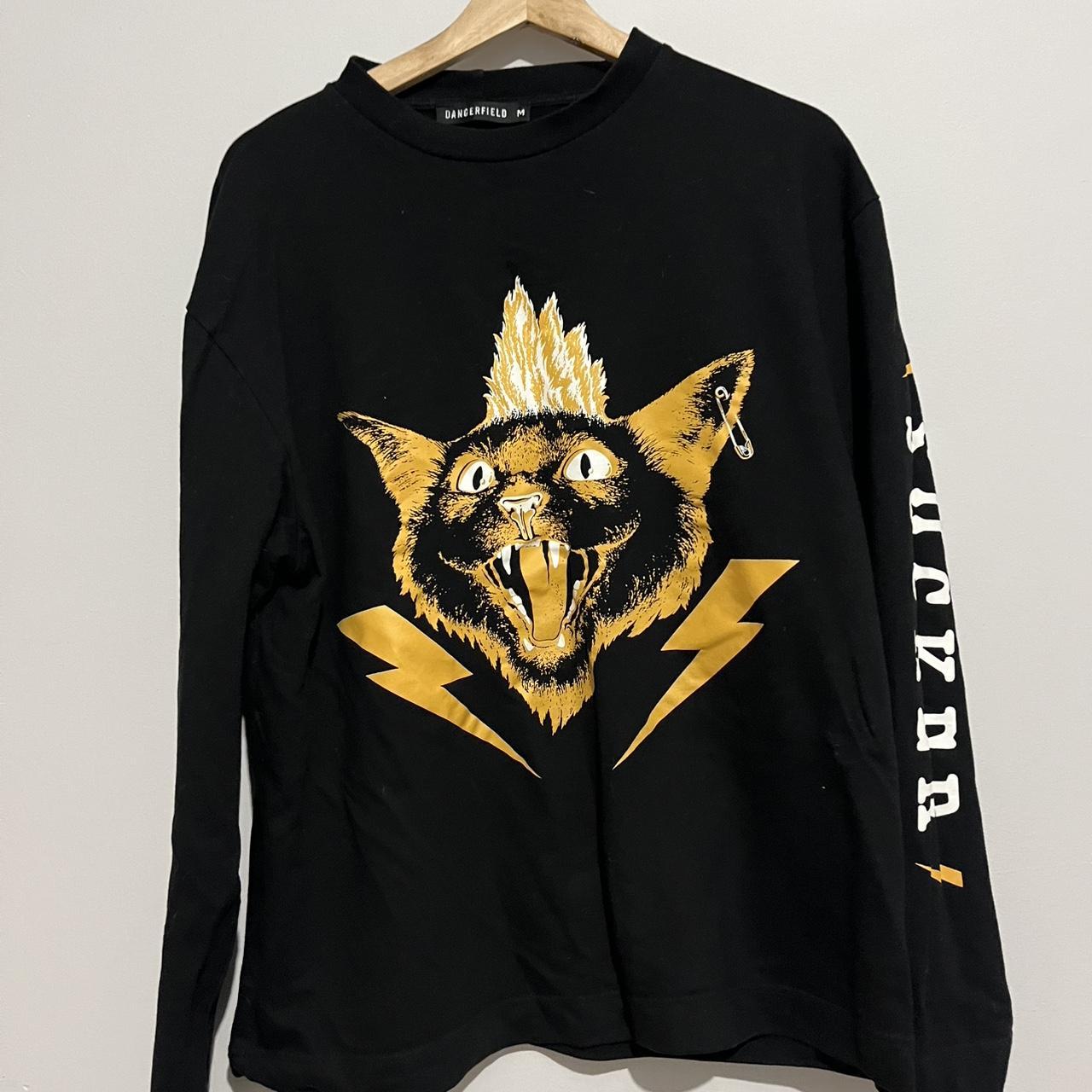 Dangerfield long sleeve black cat tee with gold... | Depop