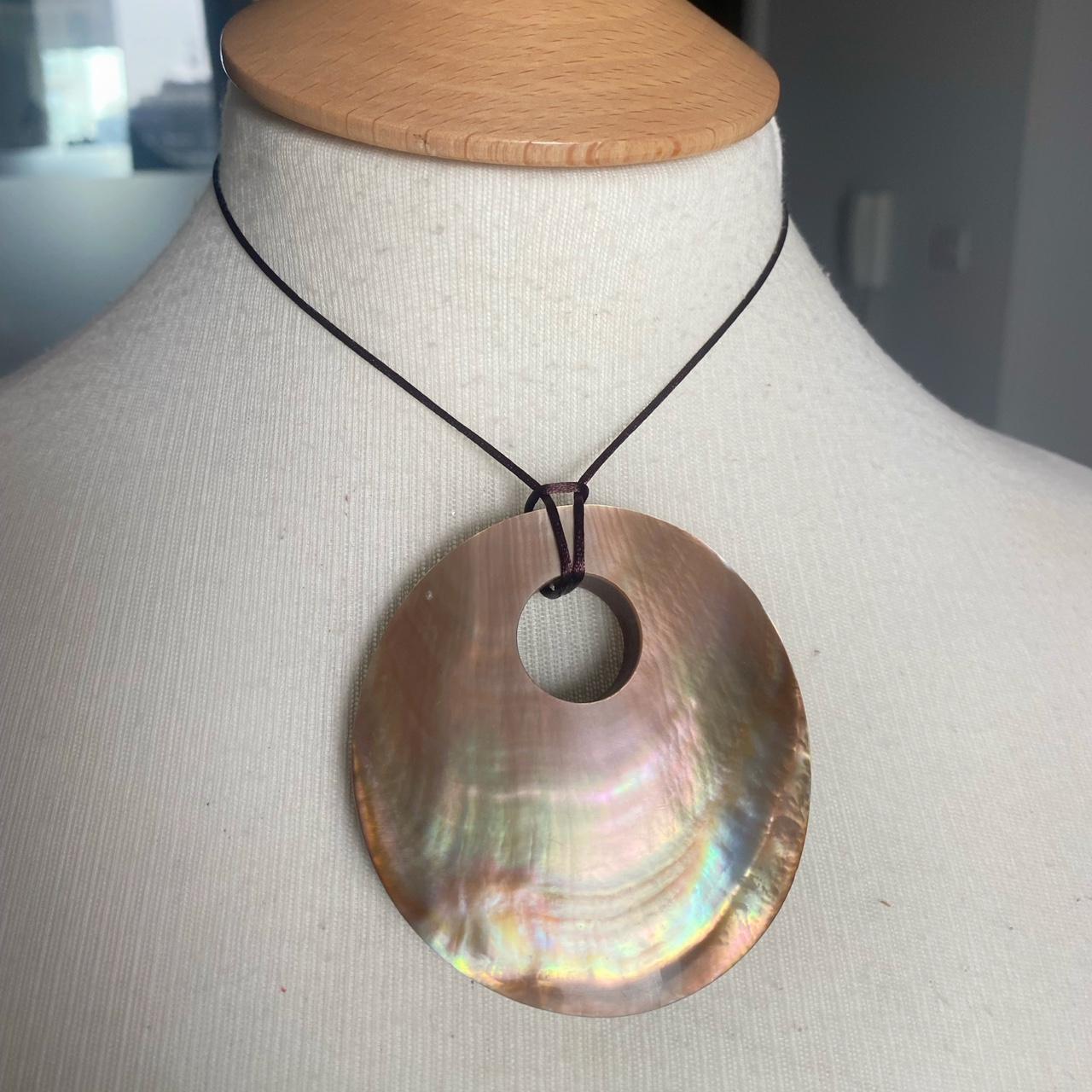 Rustic upcycled brown cord adjustable necklace with... | Depop