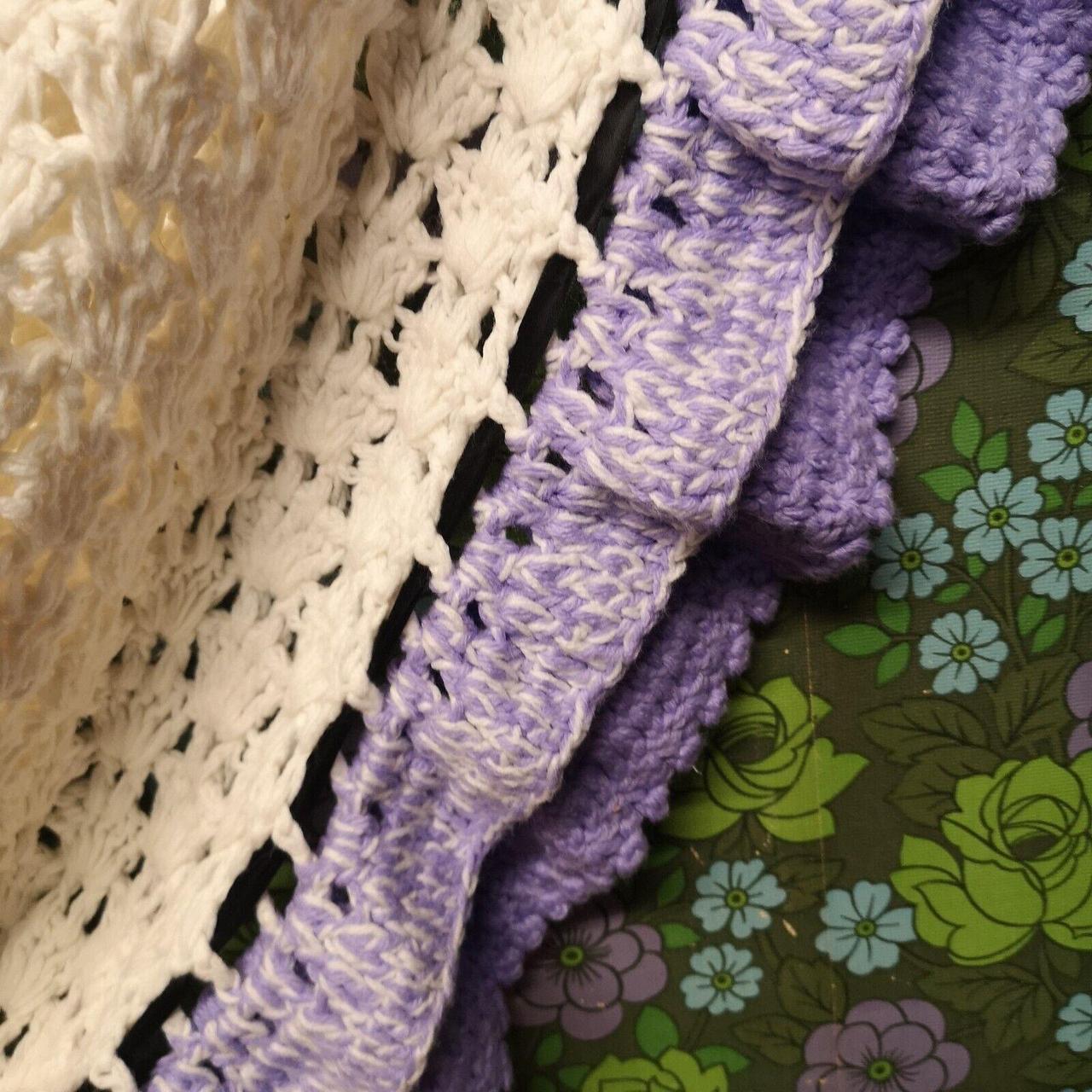 Vintage White Purple Frilly Edge Knitted Crochet... - Depop