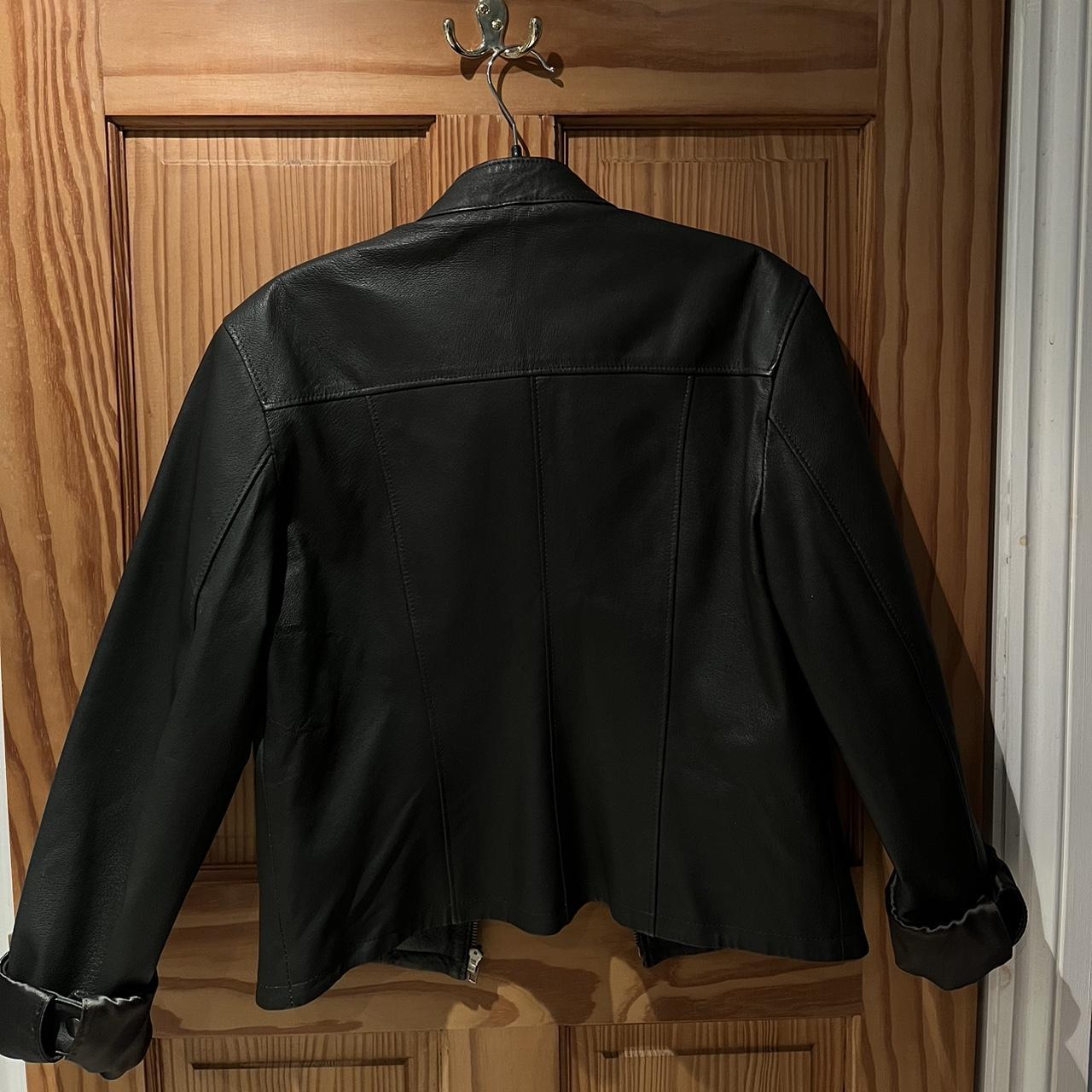Vintage black boxy zip up leather jacket Size 14 on... - Depop