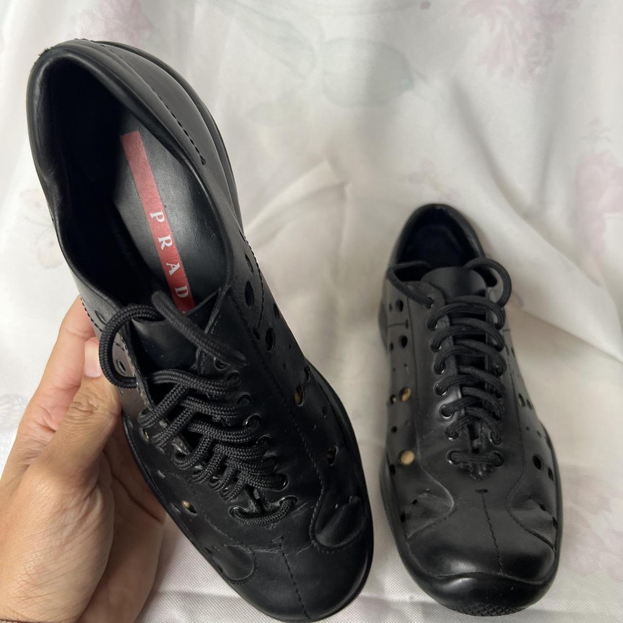 Prada Women's Black and Red Trainers | Depop