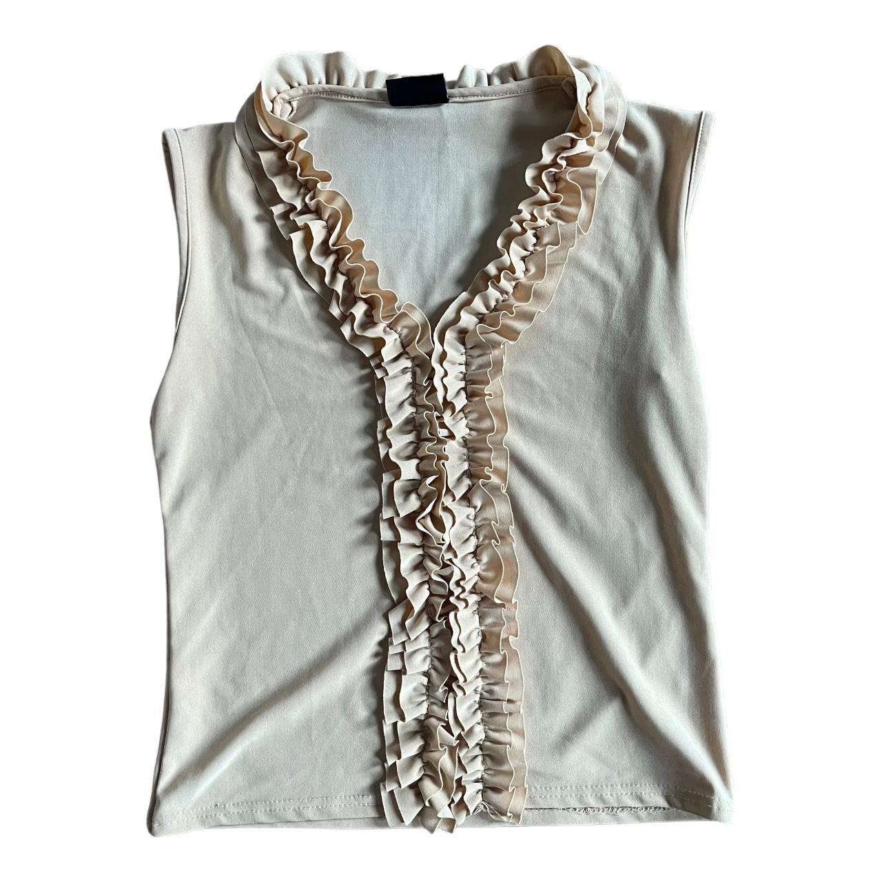 Beige tank top with ruffle ruching detail around the... - Depop