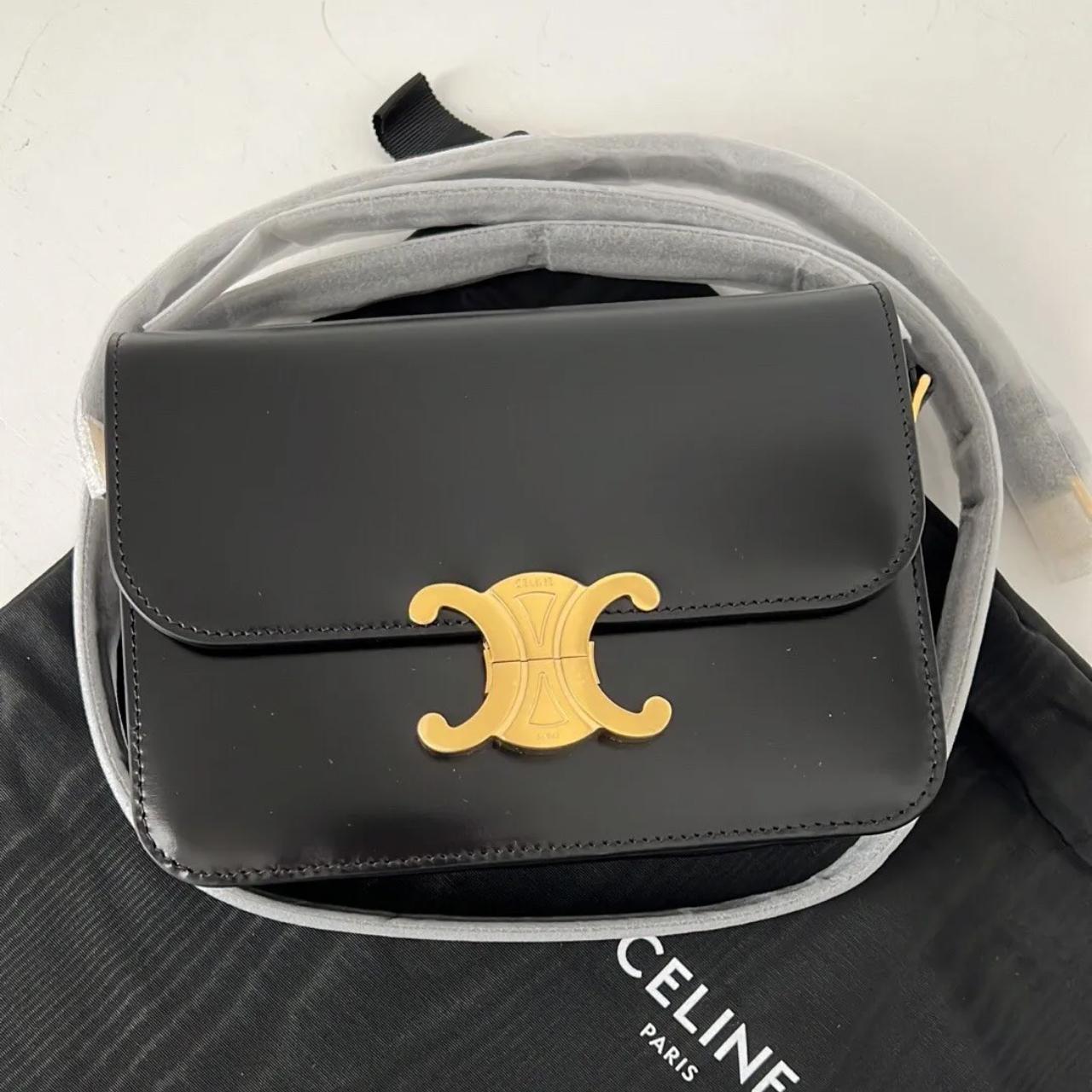 Celine Teen Triomphe in Shiny Calfskin Black... - Depop