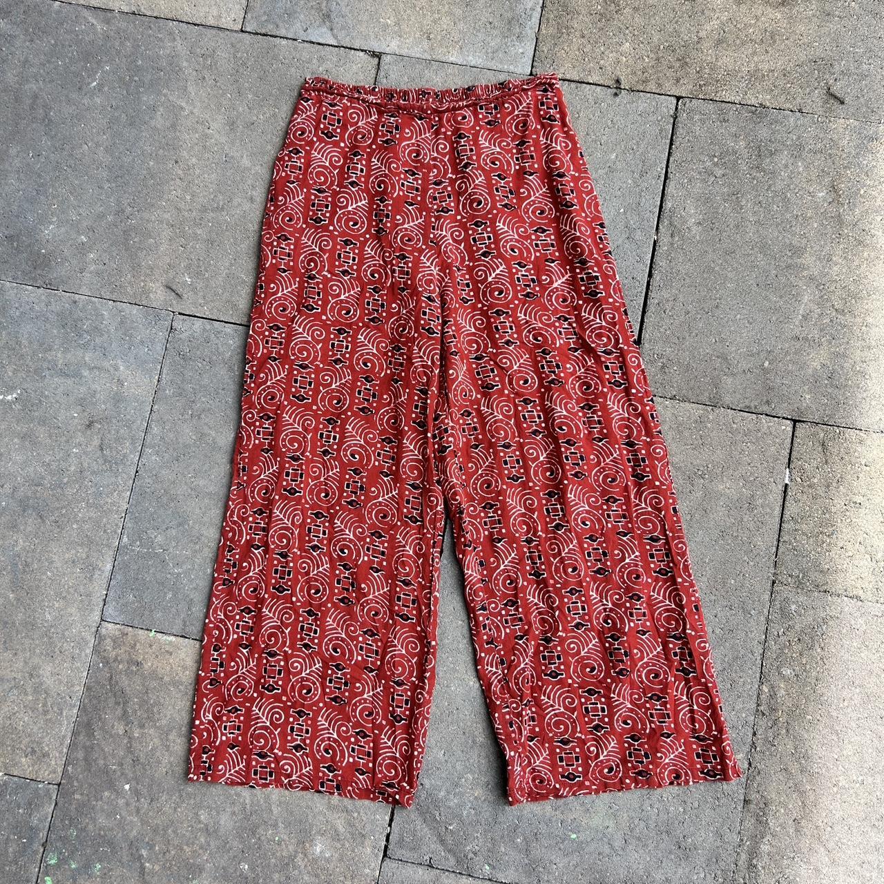 Vintage 90s wide leg block print pants Sz M ♥️super... - Depop