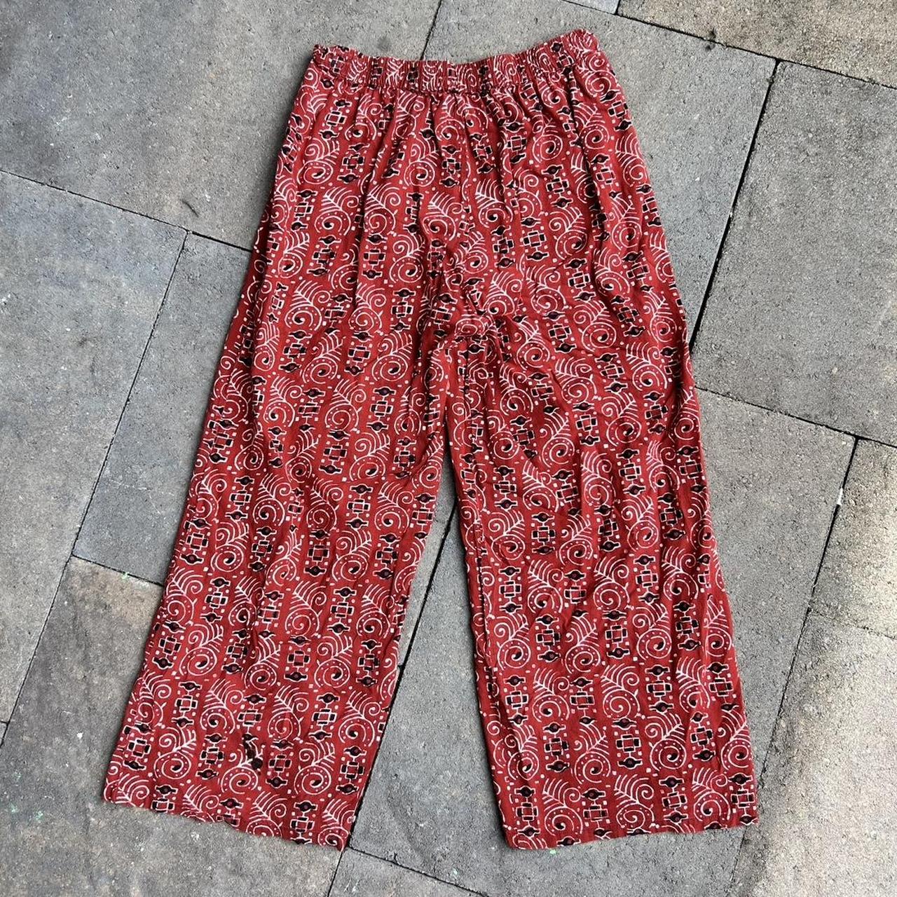 Vintage 90s wide leg block print pants Sz M ♥️super... - Depop