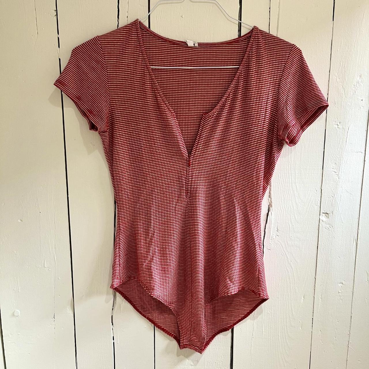 Red and white striped bodysuit. Super soft and comfy... - Depop