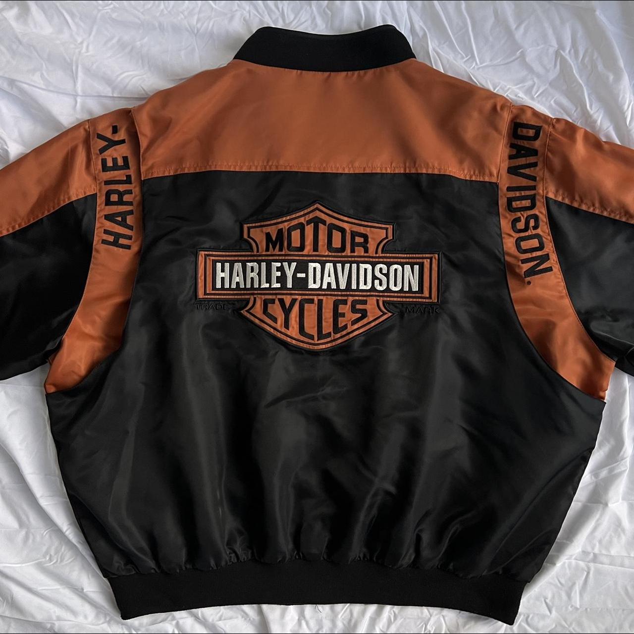 Harley Davidson Men's Orange and Black Jacket | Depop