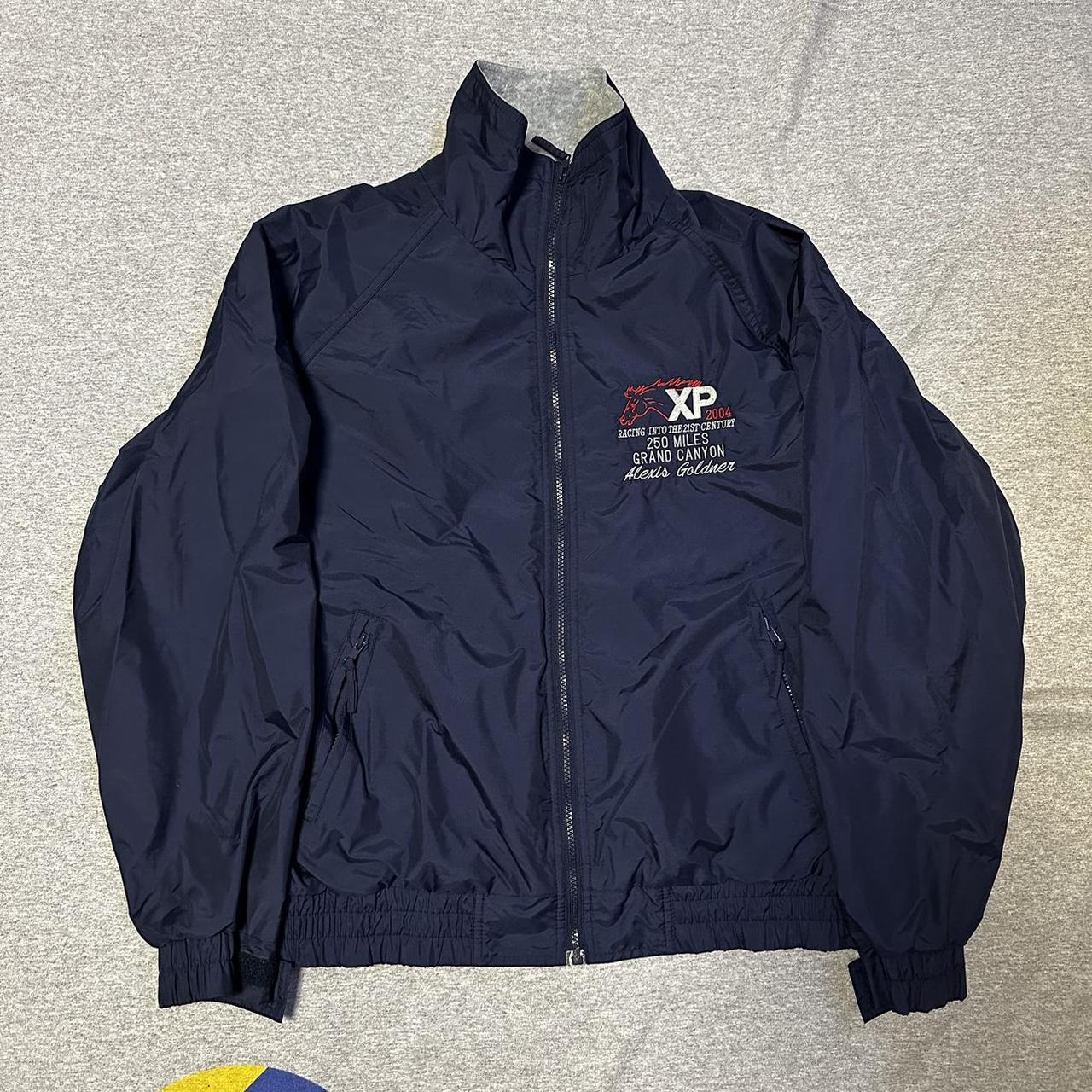Vintage Navy Horse Racing Jacket Men's Medium P2P... | Depop