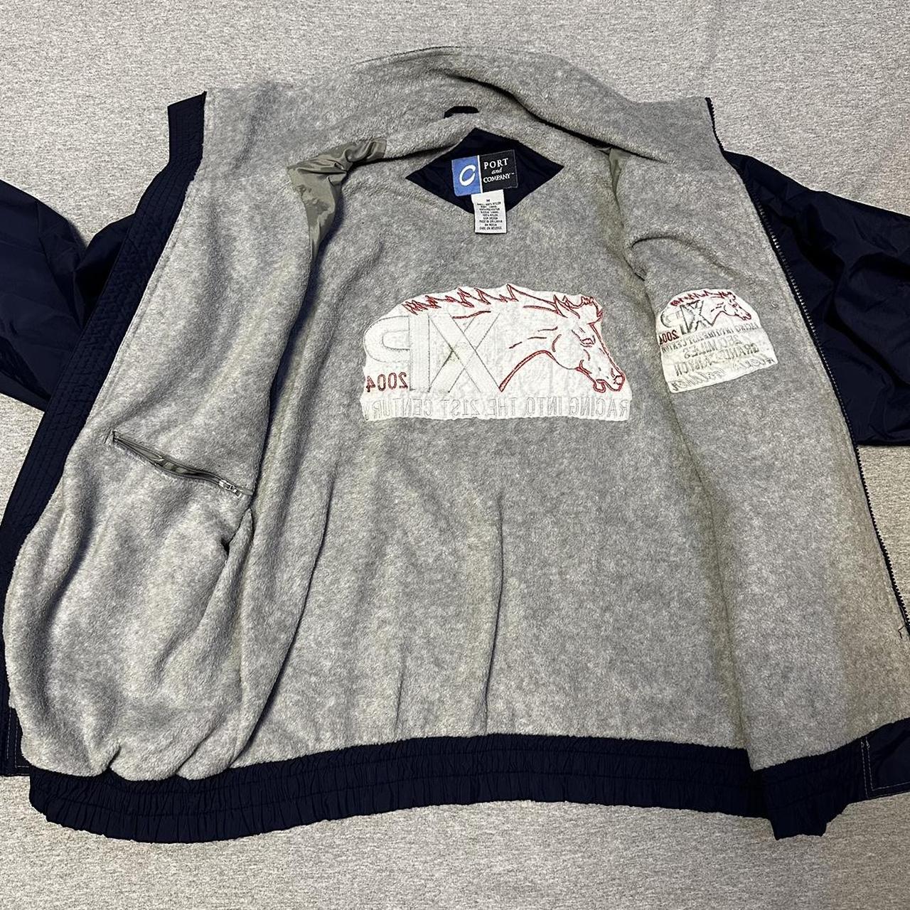 Vintage Navy Horse Racing Jacket Men's Medium P2P... | Depop