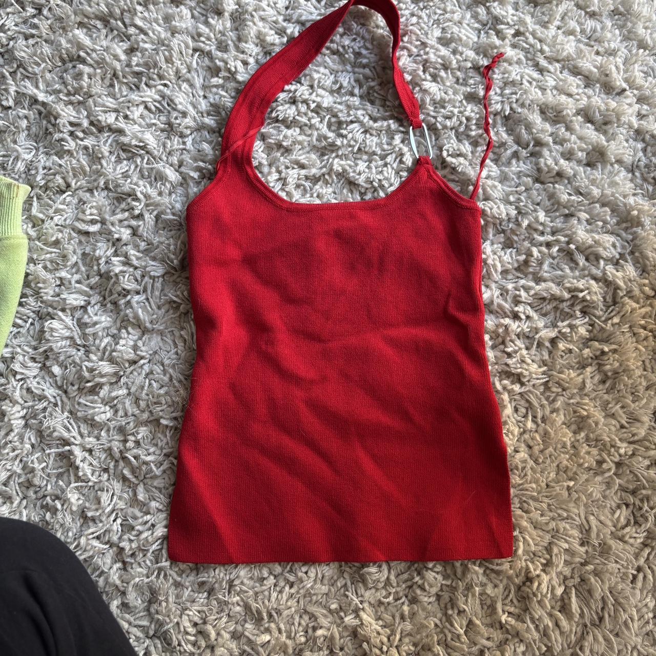 Red halter neck Glassons top with silver detailing... | Depop