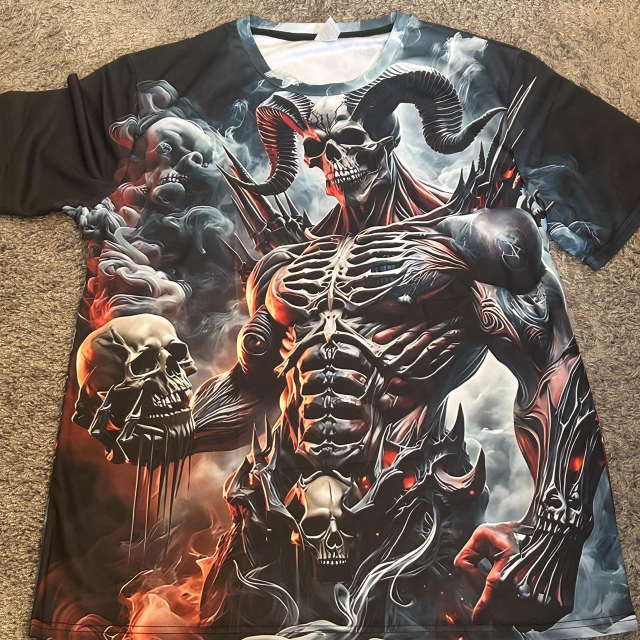 Black and red Demon Lord graphic tee Breathable... | Depop