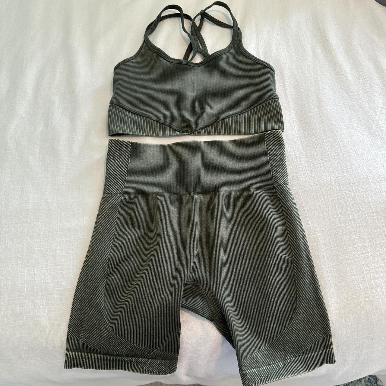 Green Workout Set with Bra and Biker Shorts 💚 -... - Depop