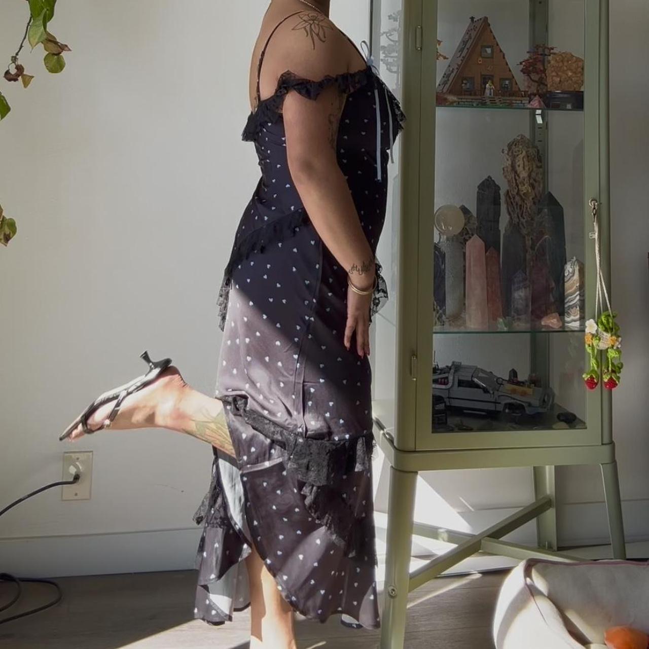 Dark blue asymmetrical ruffle midi / maxi dress with... | Depop