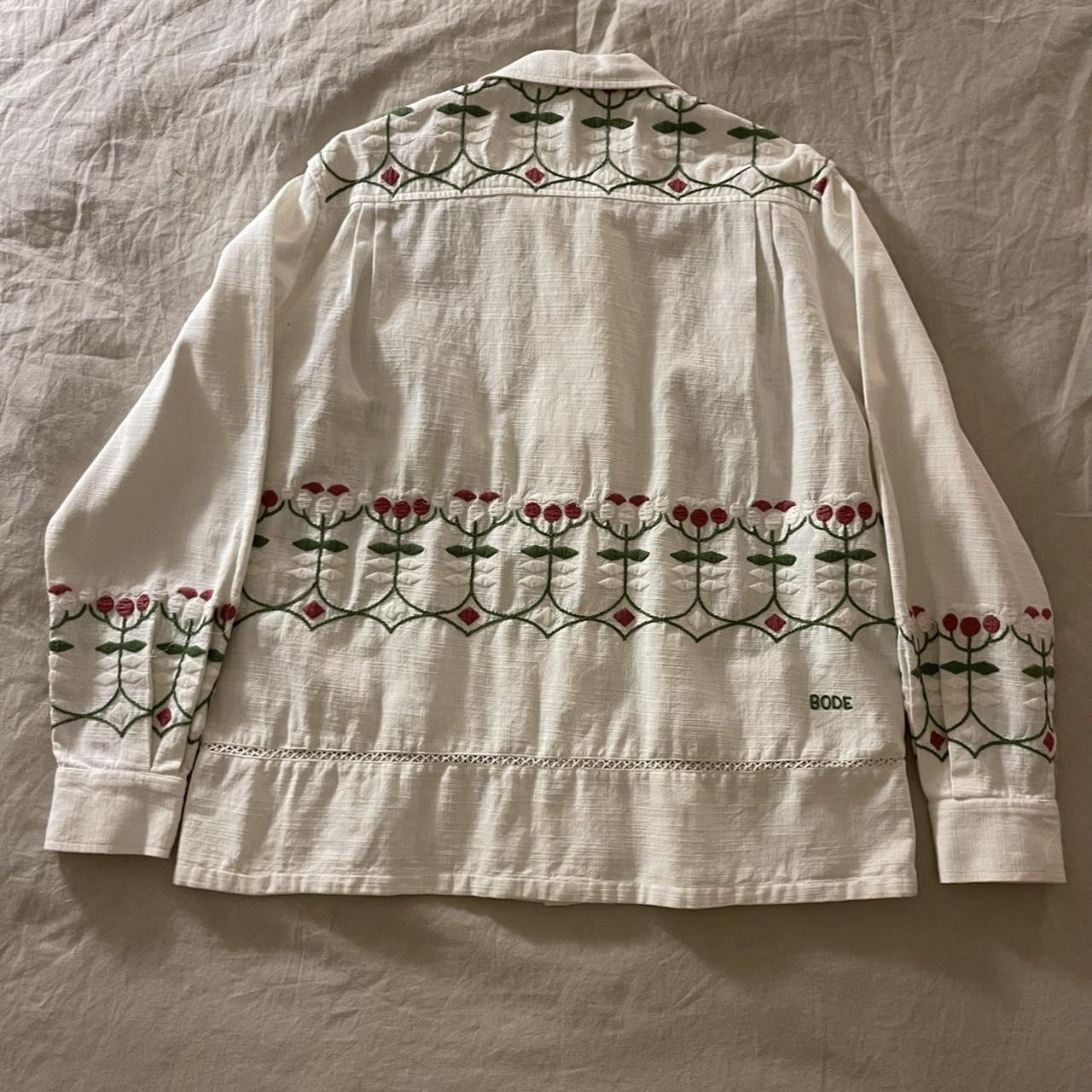 Bode Shirt Green and Pink Embroidery Size #bode... - Depop