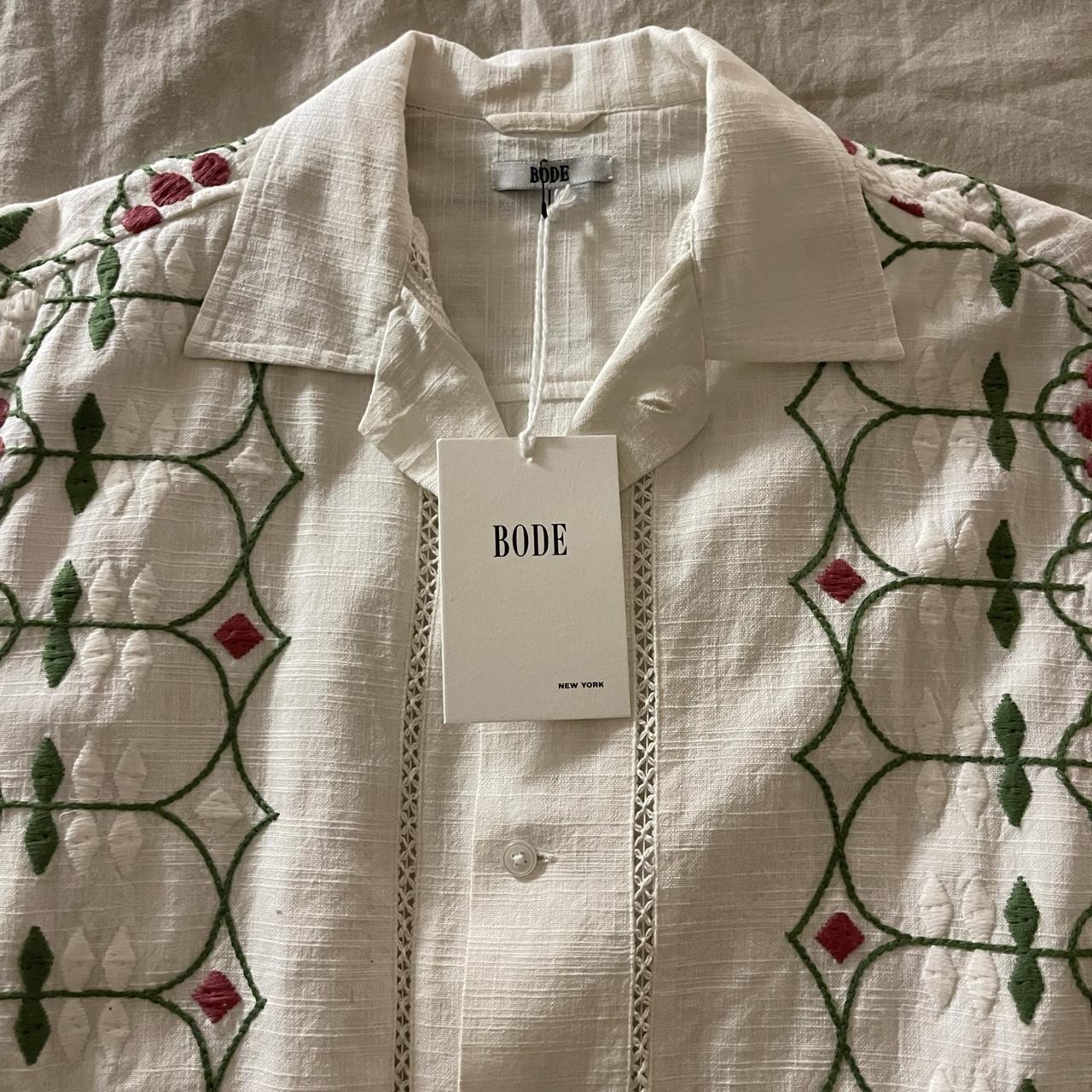 Bode Shirt Green and Pink Embroidery Size #bode... - Depop