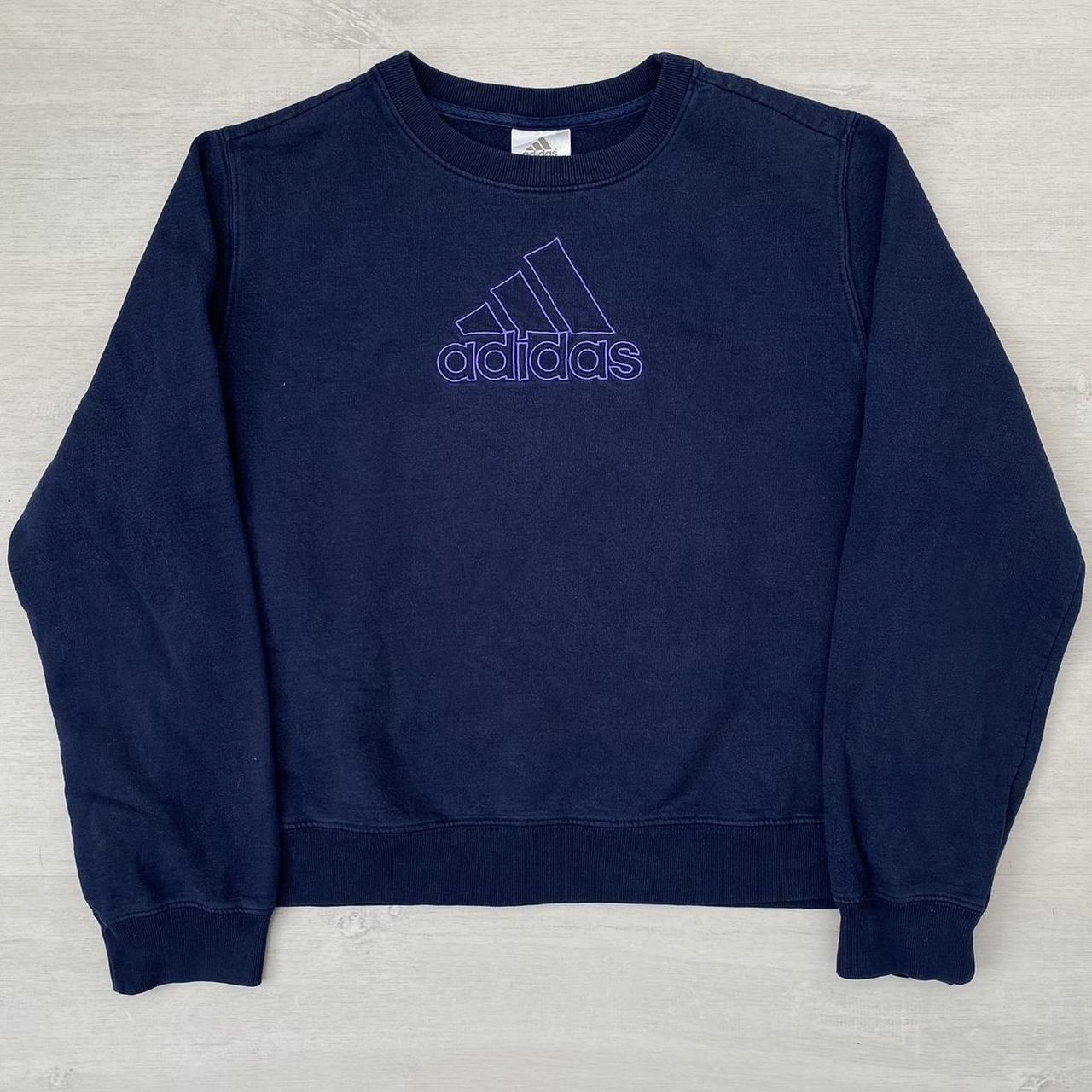 Vintage Adidas Embroidered Sweatshirt Navy Youth XL... - Depop