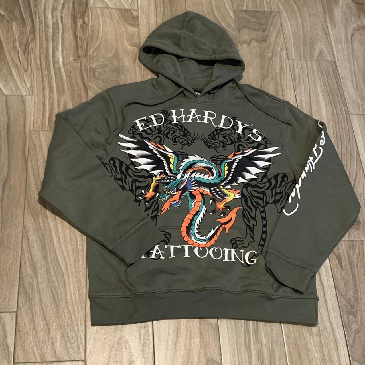 Large Green Ed Hardy Hoodie New with Tags Chest:... - Depop