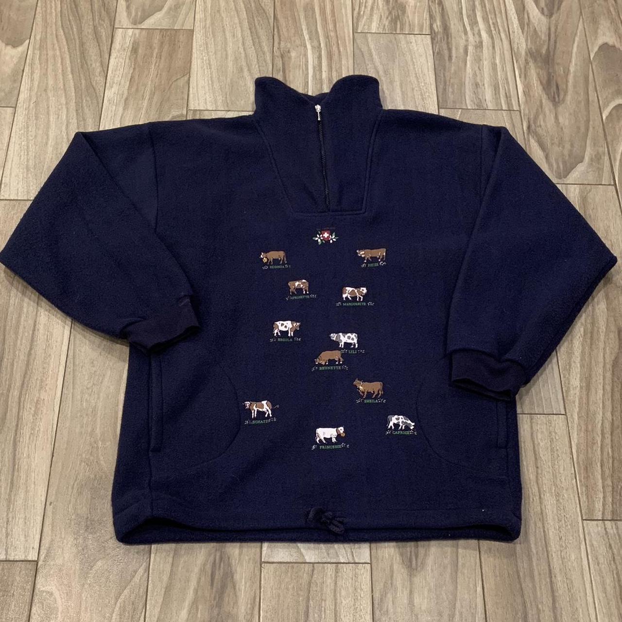 XL Navy Blue Soft Half-Zip Up Sweater Cows... - Depop