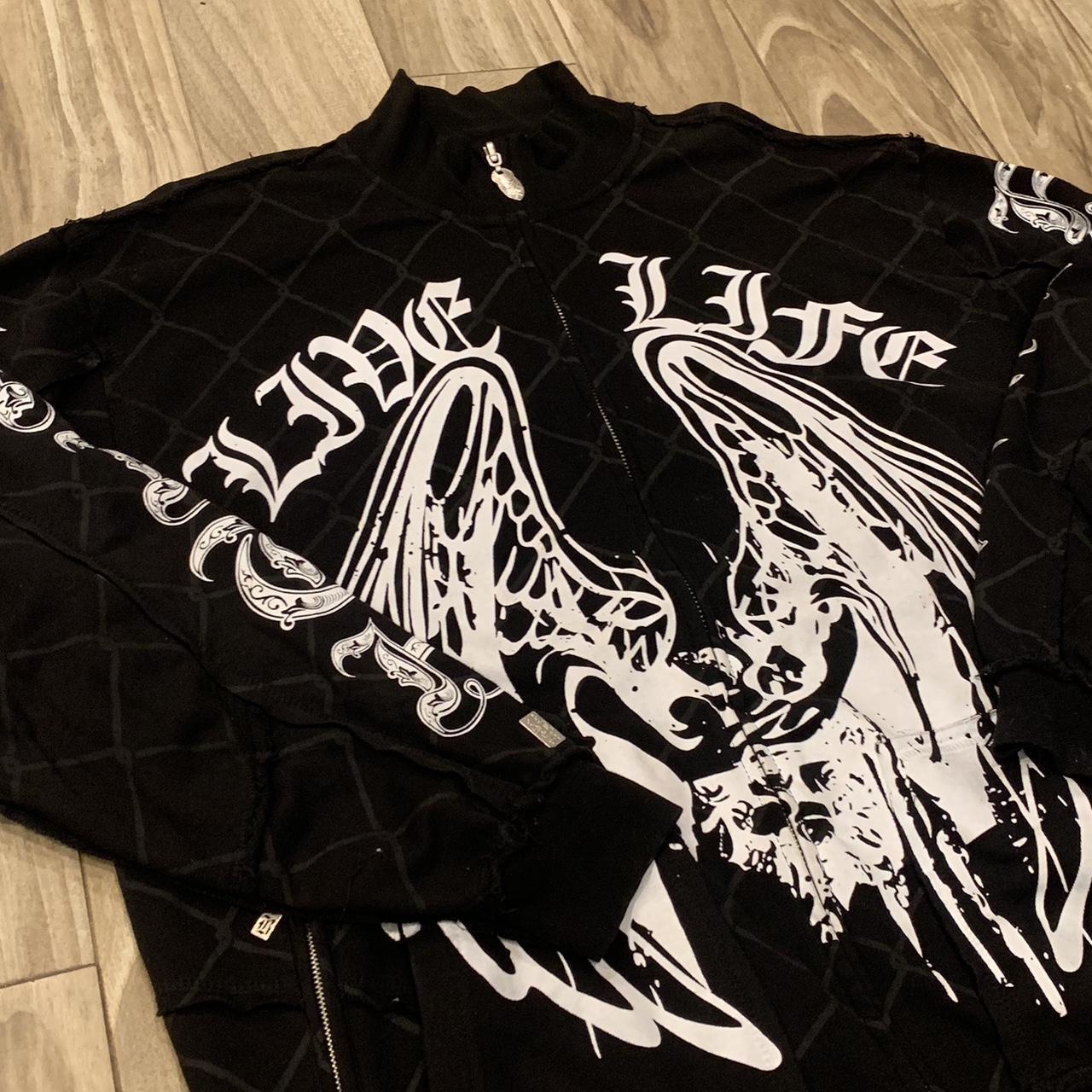 4XL Black Label Grunge Opium Affliction Style Zip Up... - Depop