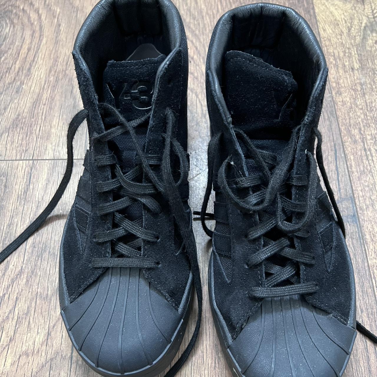 Y3 black suede and canvas high top trainers. Size 7.... - Depop