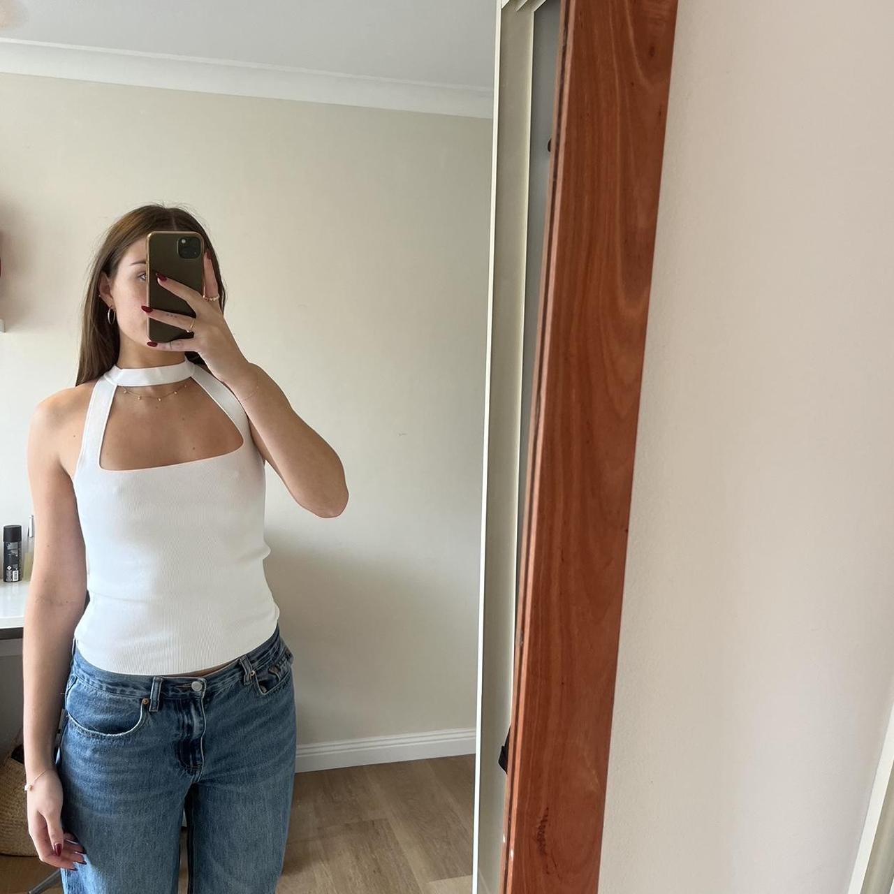 Zara - White halter neck top. Worn once. Size S - Depop